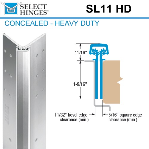 SL11 HD 83Select Hinge heavy duty concealed flush mount continuous ...